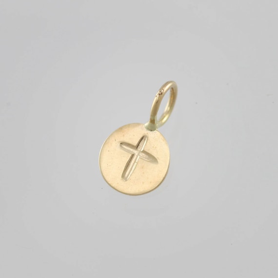 Stamped Cross Disc Pendant 14K made to Order - Etsy