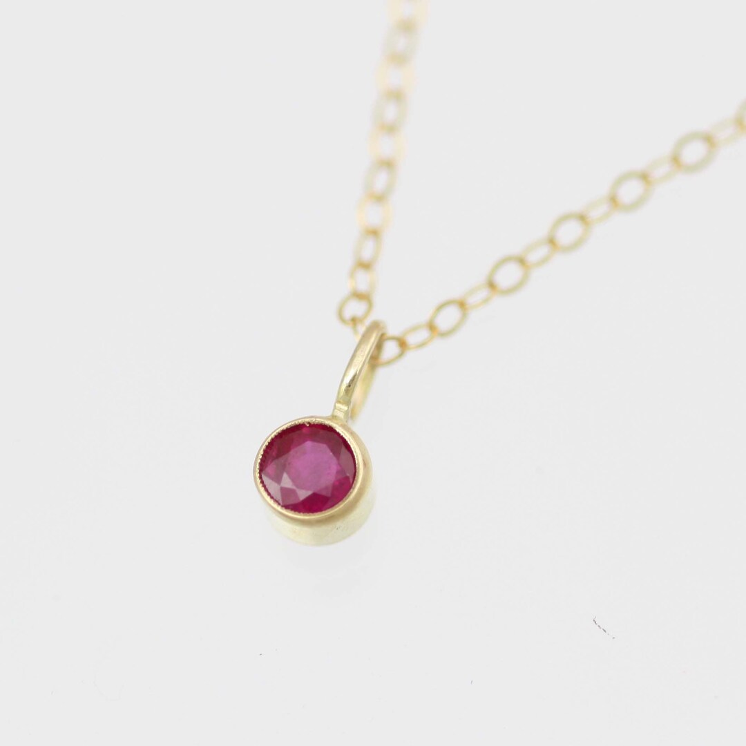 Ruby Drop Necklace, 4mm in 14ky Gold - Etsy
