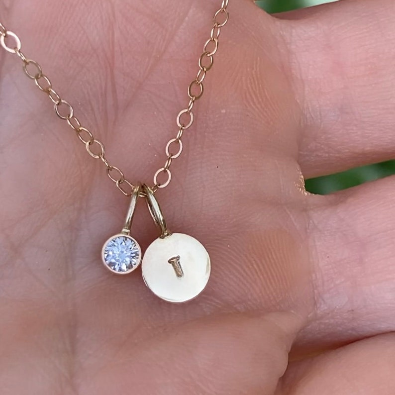 Stamped Initial Disc Pendant in 14KY Gold made to Order | Etsy