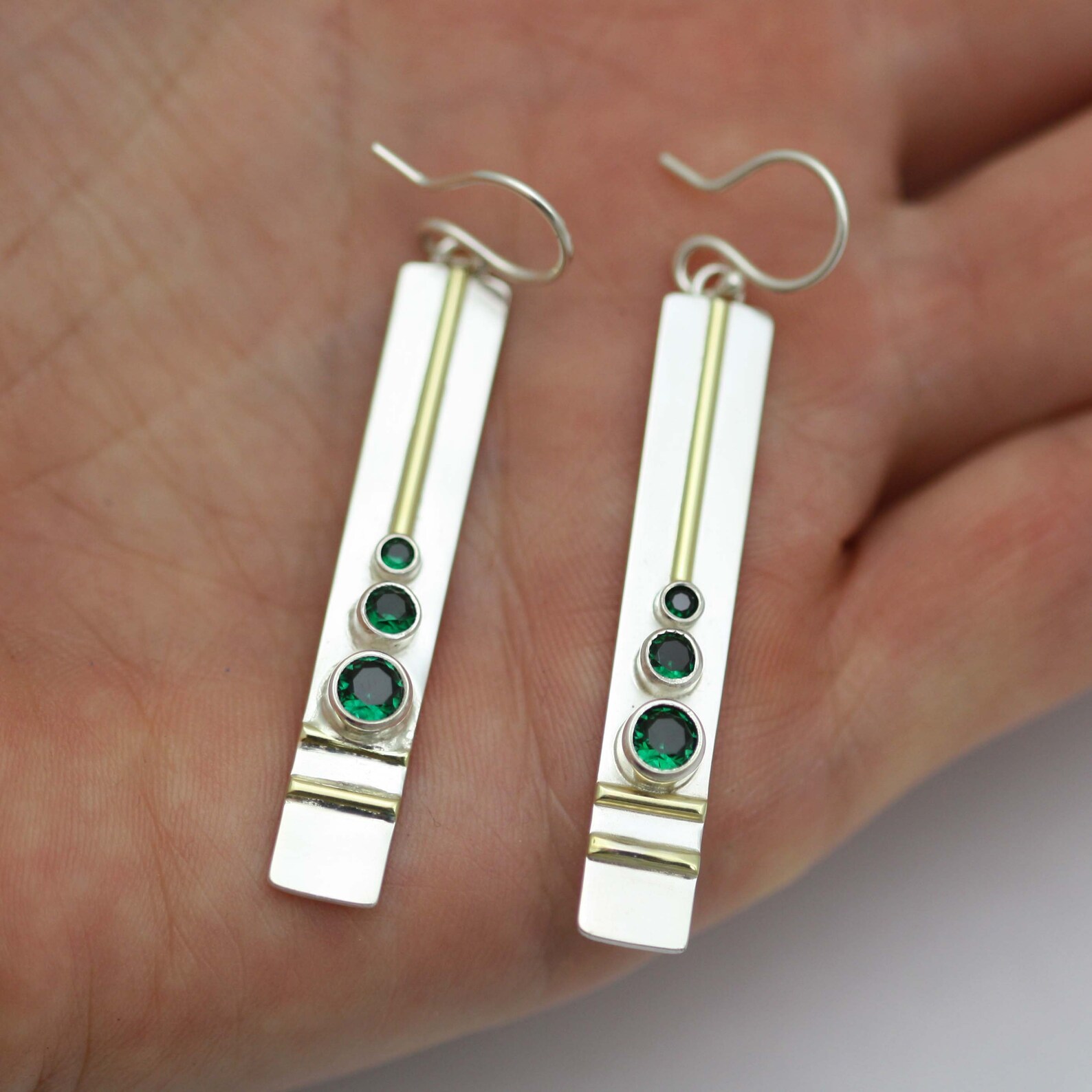 3 Stone Sequence Earring With Birthstone in Sterling Silver and 14ky ...