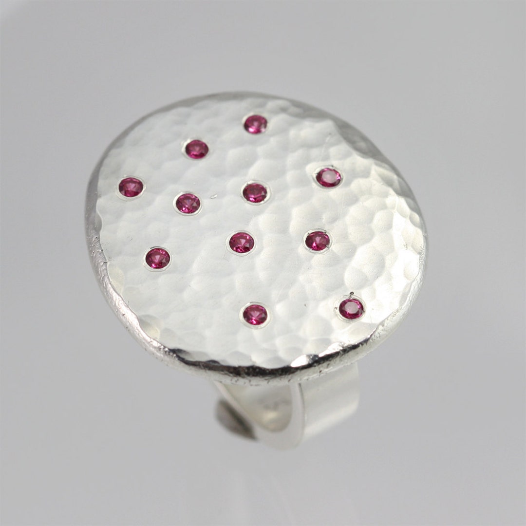 Hammered Chunk Ring With Birthstones in Sterling Silver - Etsy