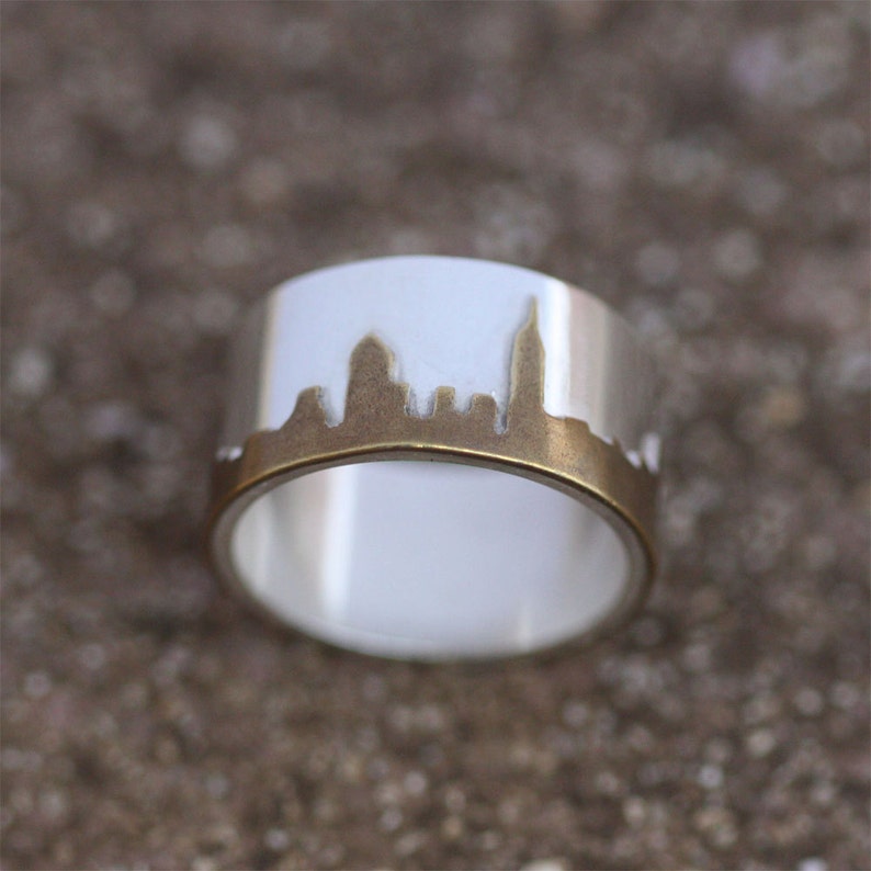 New York City Skyline Ring Sterling Silver With Brass made to - Etsy