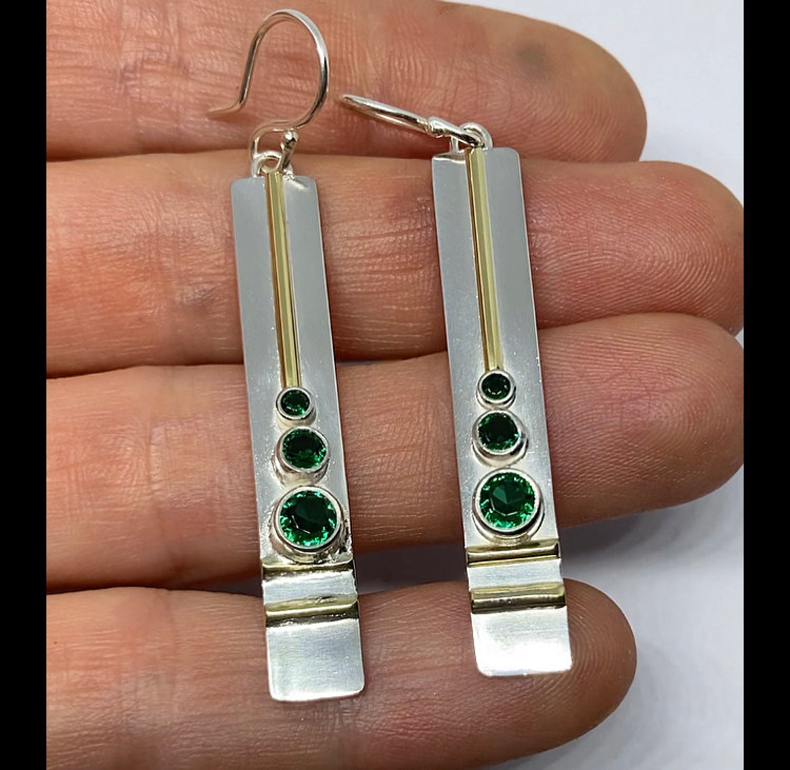 3 Stone Sequence Earring With Birthstone in Sterling Silver and 14ky ...