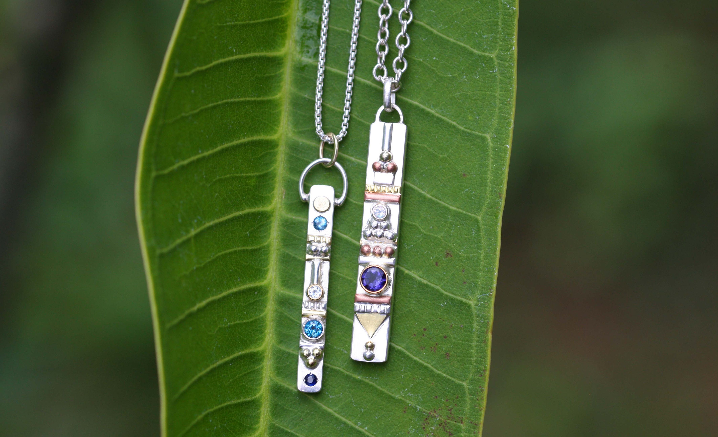 Small Totem Necklace With 4 Stones in Sterling Silver and 14ky Gold ...