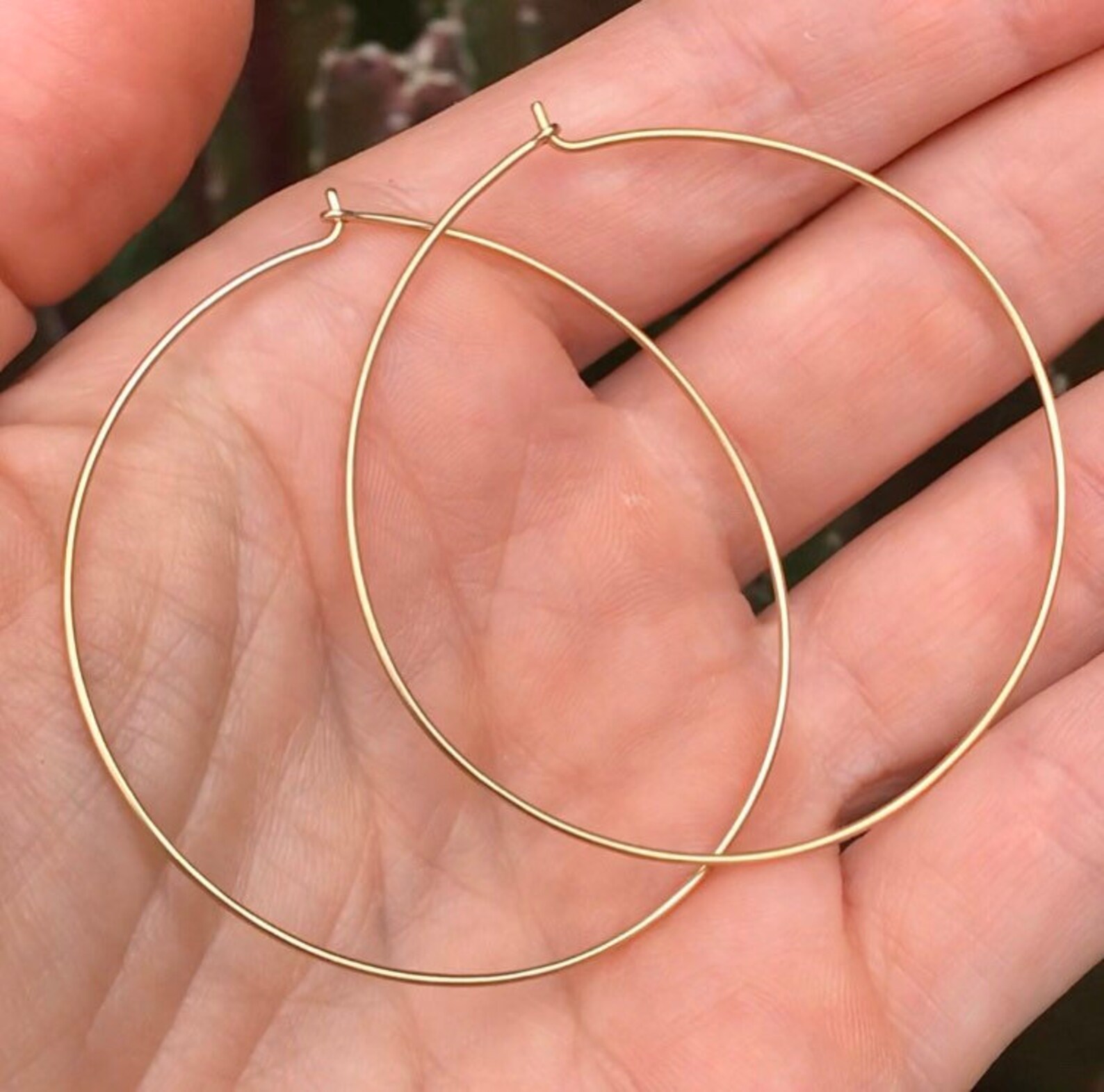 14ky Gold Wire Hoops XL - Etsy