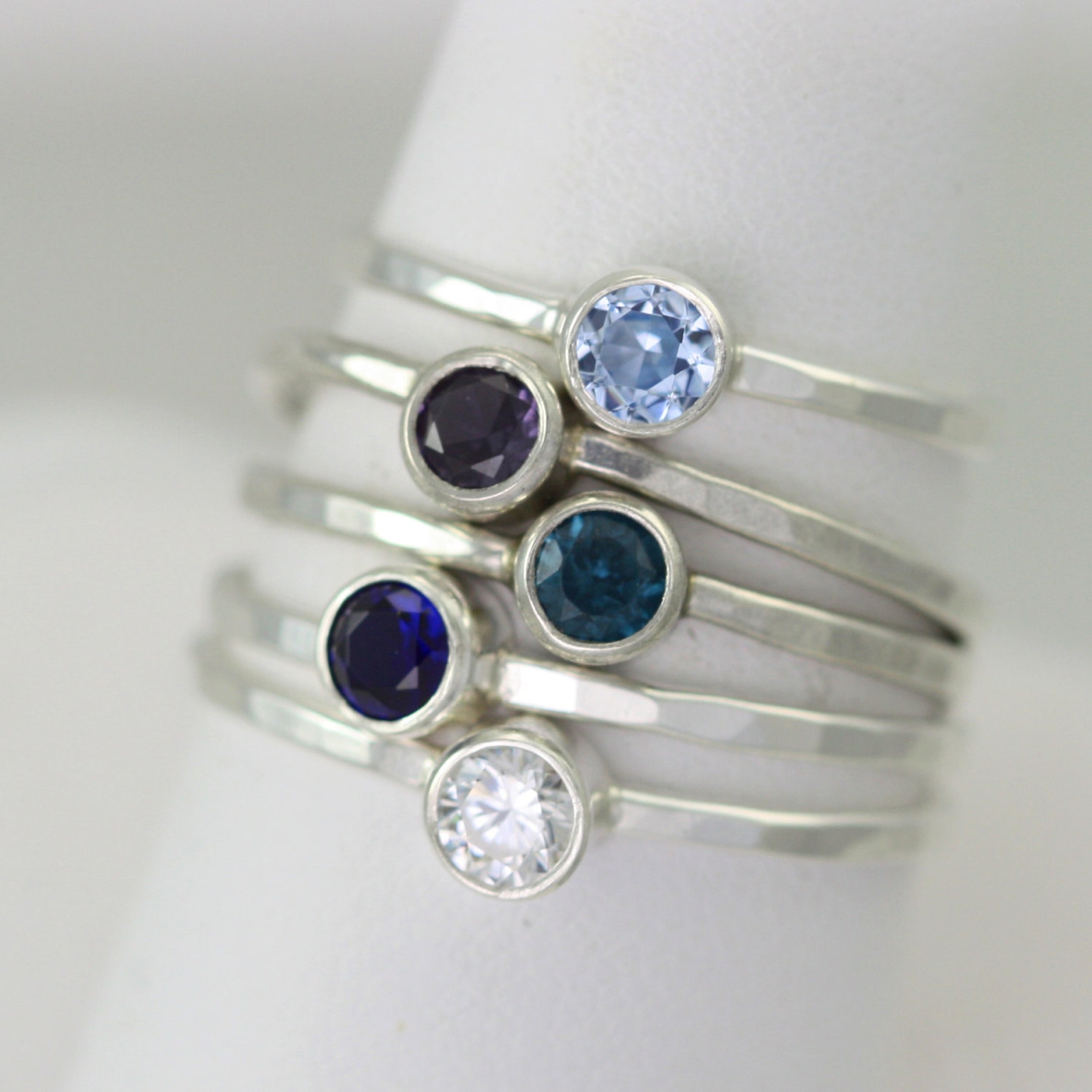 Hammered Birthstone Drop Stacking Rings in Sterling Silver | Etsy