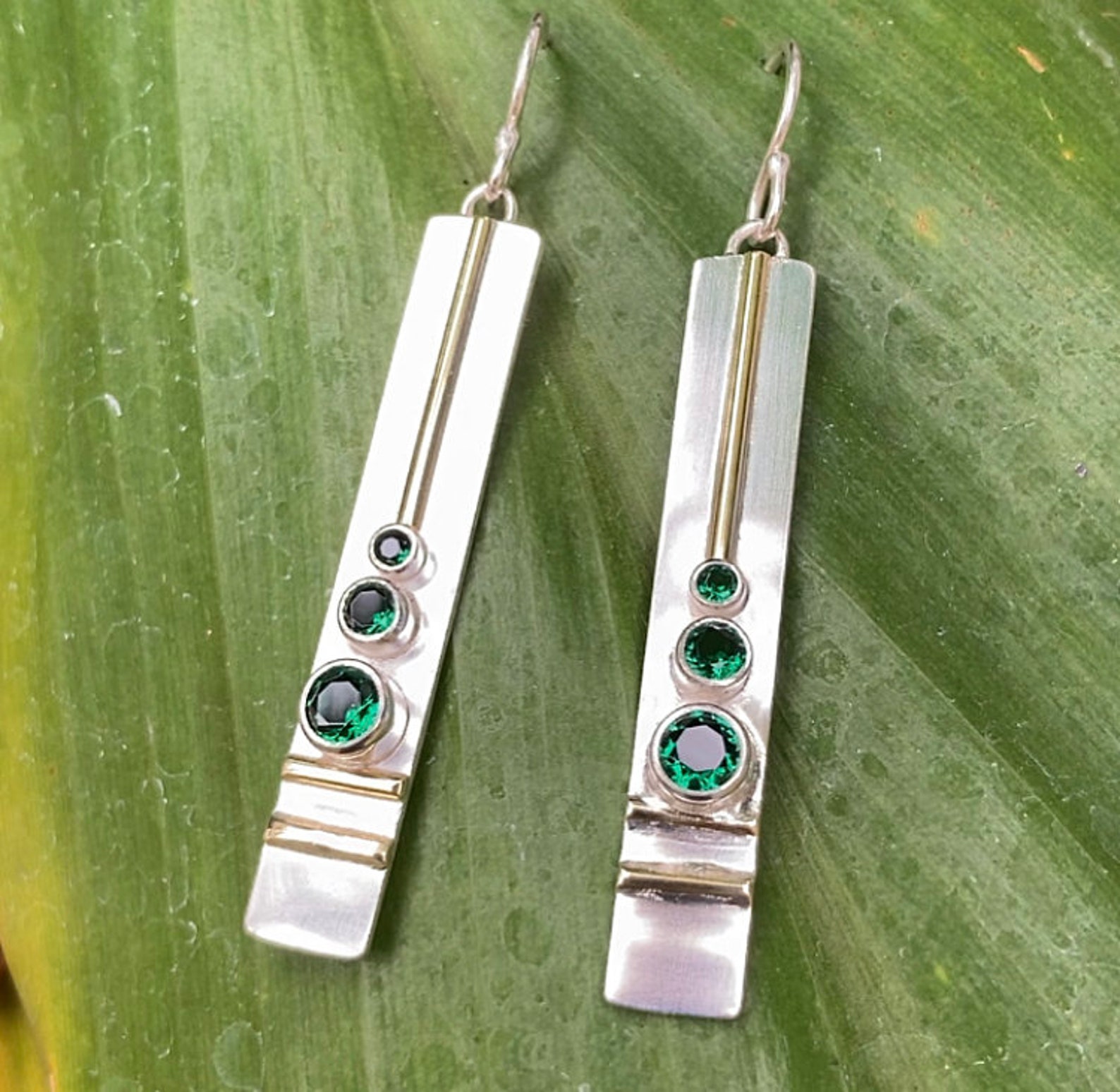 3 Stone Sequence Earring With Birthstone in Sterling Silver and 14ky ...