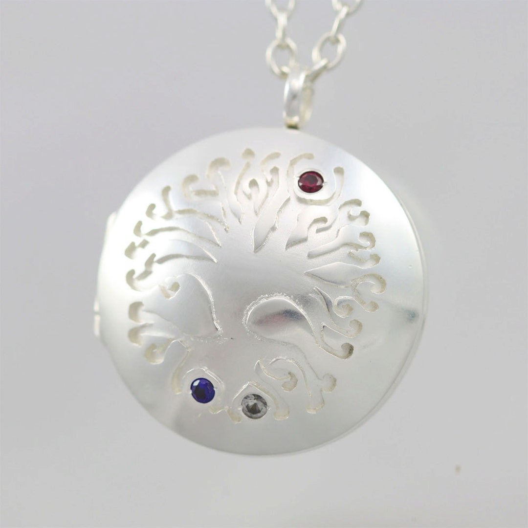 Tree of Life Mother's Locket With 3 Birthstones in Sterling Silver - Etsy
