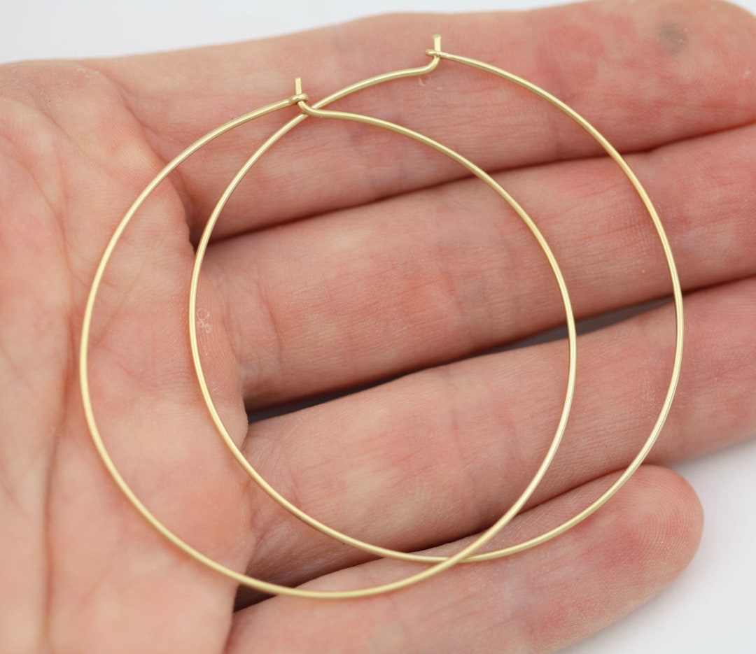 14ky Gold Wire Hoops XL - Etsy
