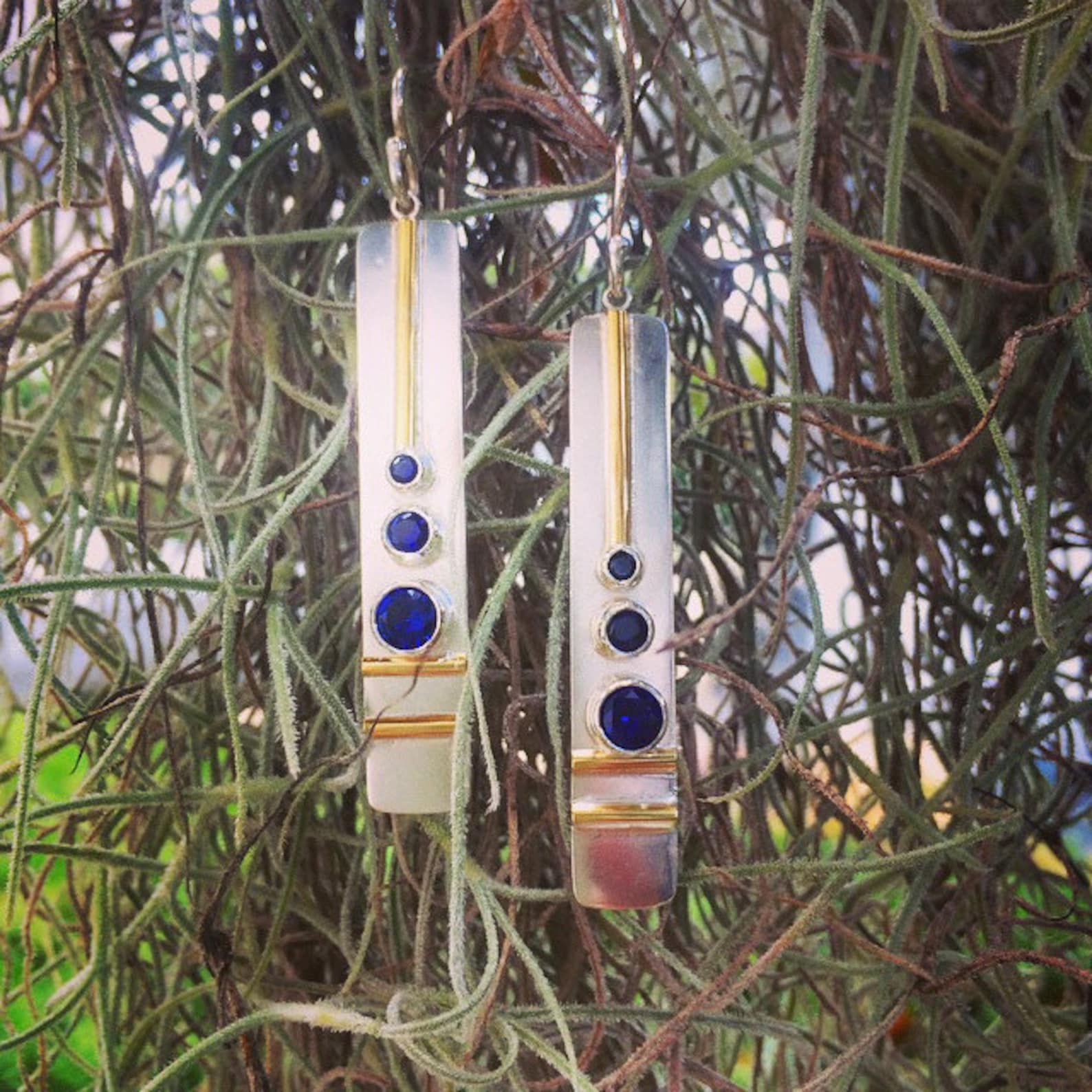 3 Stone Sequence Earring With Birthstone in Sterling Silver and 14ky ...