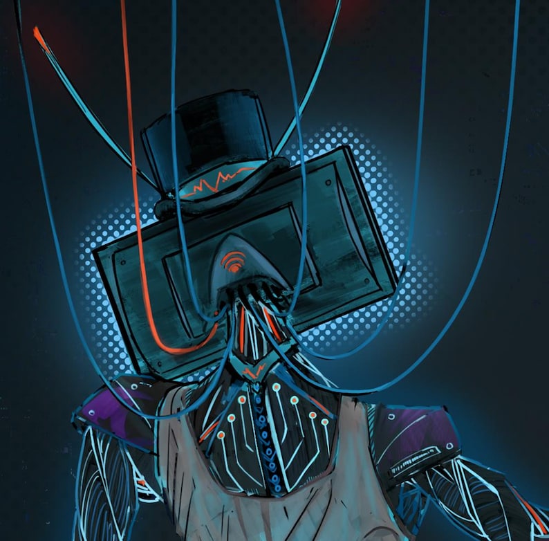 Vox of the Vees - TV Head Robot Art, Pin up Tech Illustration ...