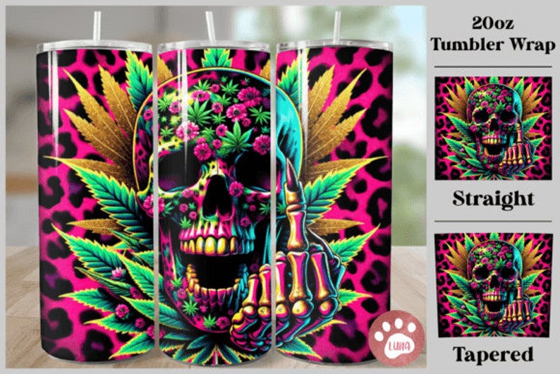 Neon Skull Weed Leopard Tumbler Wrap Png - Etsy