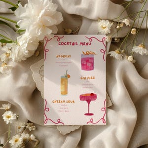 Watercolor Wedding Cocktail Menu, Hand-drawn Illustrations (canva ...