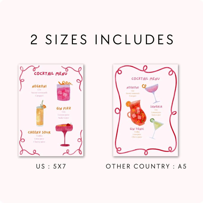 Watercolor Wedding Cocktail Menu, Hand-drawn Illustrations (canva ...