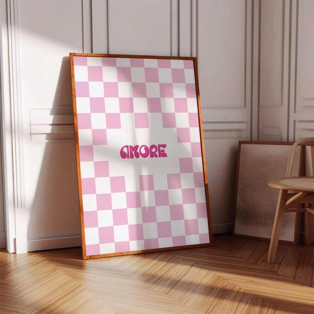 Poster Checkerboard Pink, Chic Cocooning Art Print for Kitchen ...