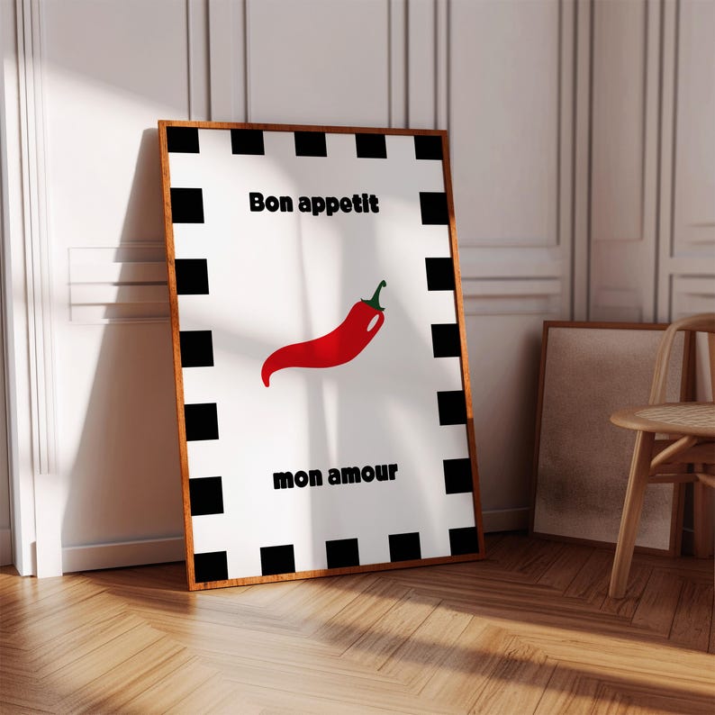 Poster - Chili - Bon Appetit, Retro Minimalist Chili Print for Wall ...