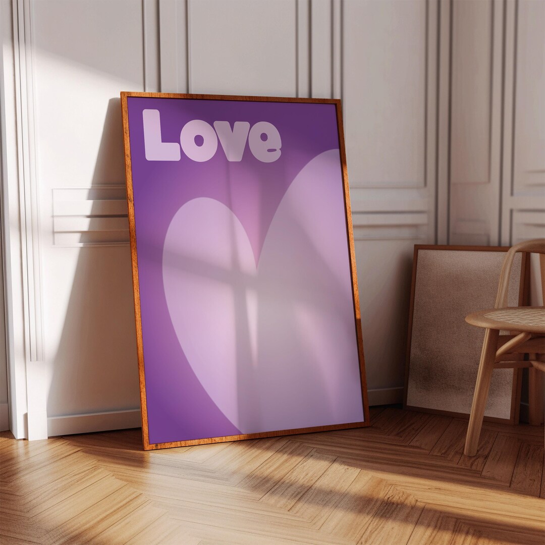 Poster Heart Glassmorphism, Cute Violet Love Wall Art for Chill Home ...