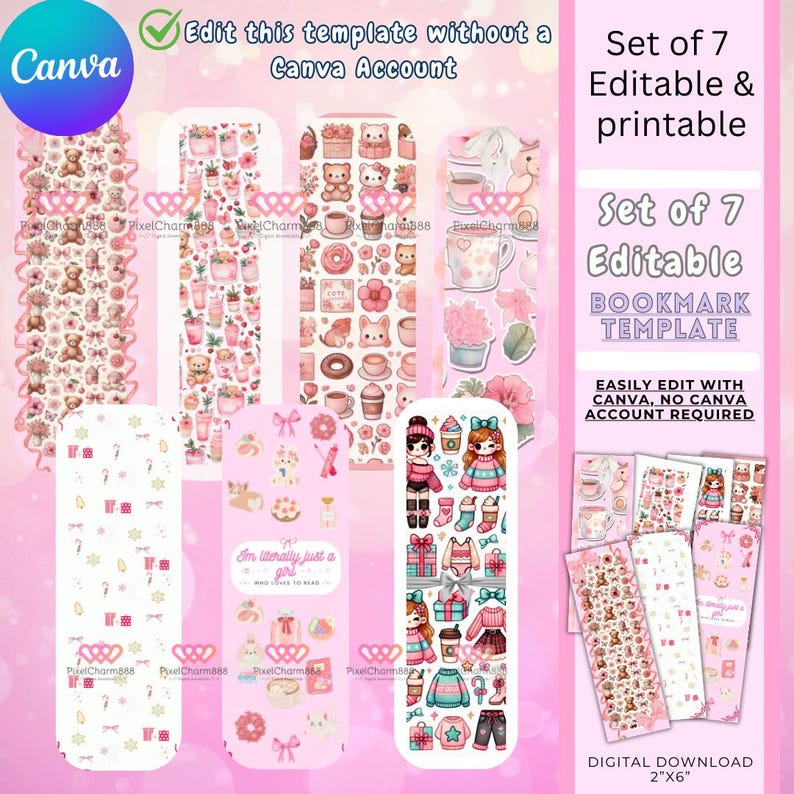 Editable Canva Bookmark Template | Customizable Coquette Aesthetic ...