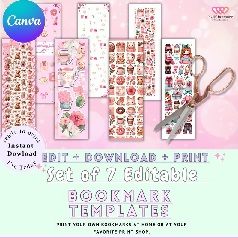 Editable Canva Bookmark Template | Customizable Coquette Aesthetic ...