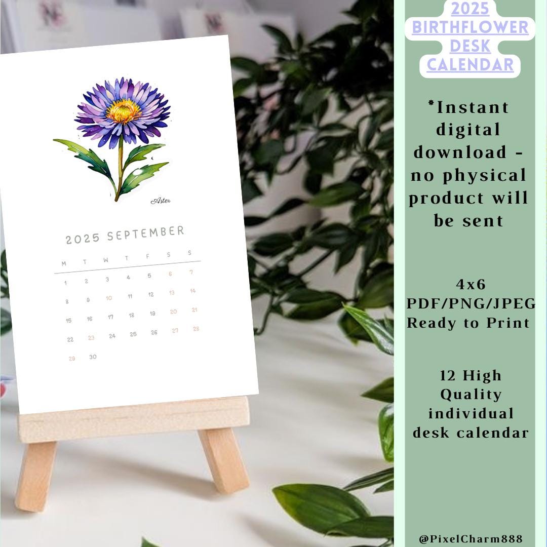 2025 Mini Desk Calendar | Birth Flower Calendar | Watercolor Floral ...