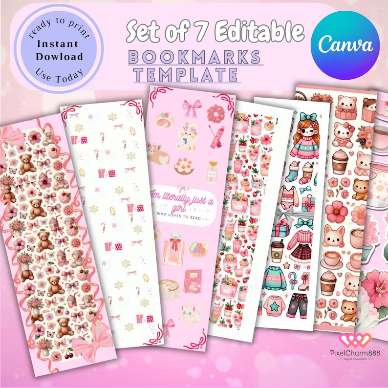 Editable Canva Bookmark Template Customizable Coquette Aesthetic ...