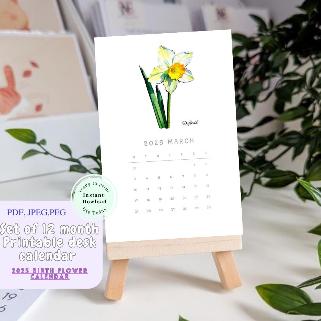 2025 Mini Desk Calendar | Birth Flower Calendar | Watercolor Floral ...