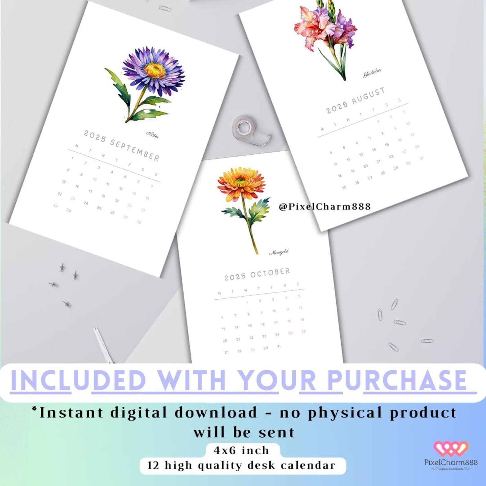 2025 Mini Desk Calendar | Birth Flower Calendar | Watercolor Floral ...