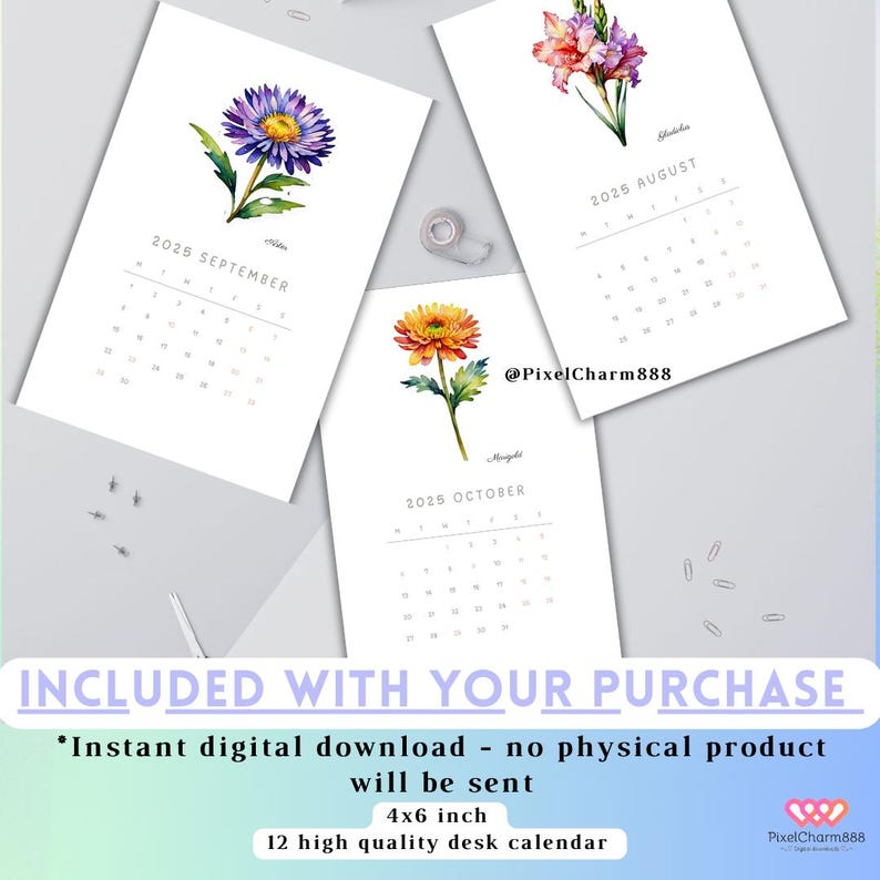 2025 Mini Desk Calendar | Birth Flower Calendar | Watercolor Floral ...