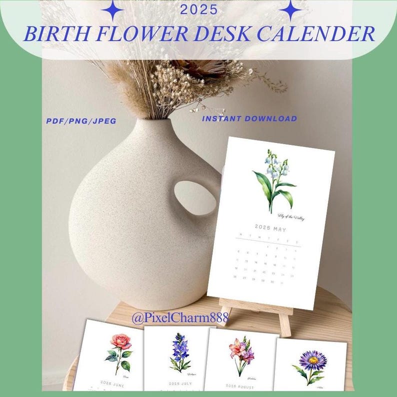 2025 Mini Desk Calendar | Birth Flower Calendar | Watercolor Floral ...