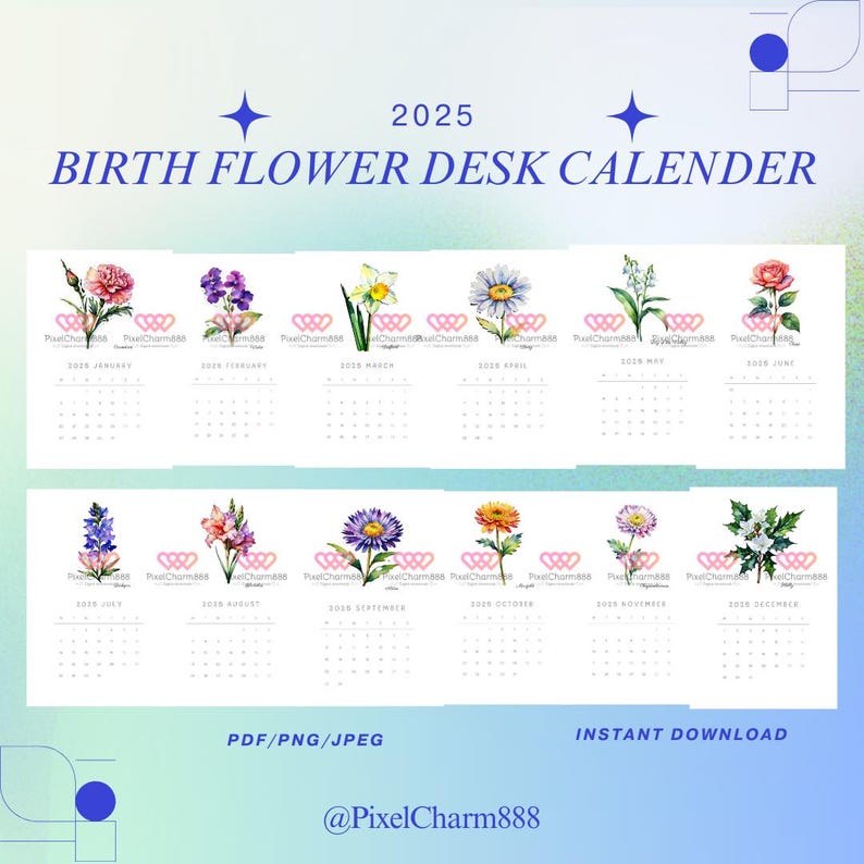 2025 Mini Desk Calendar | Birth Flower Calendar | Watercolor Floral ...