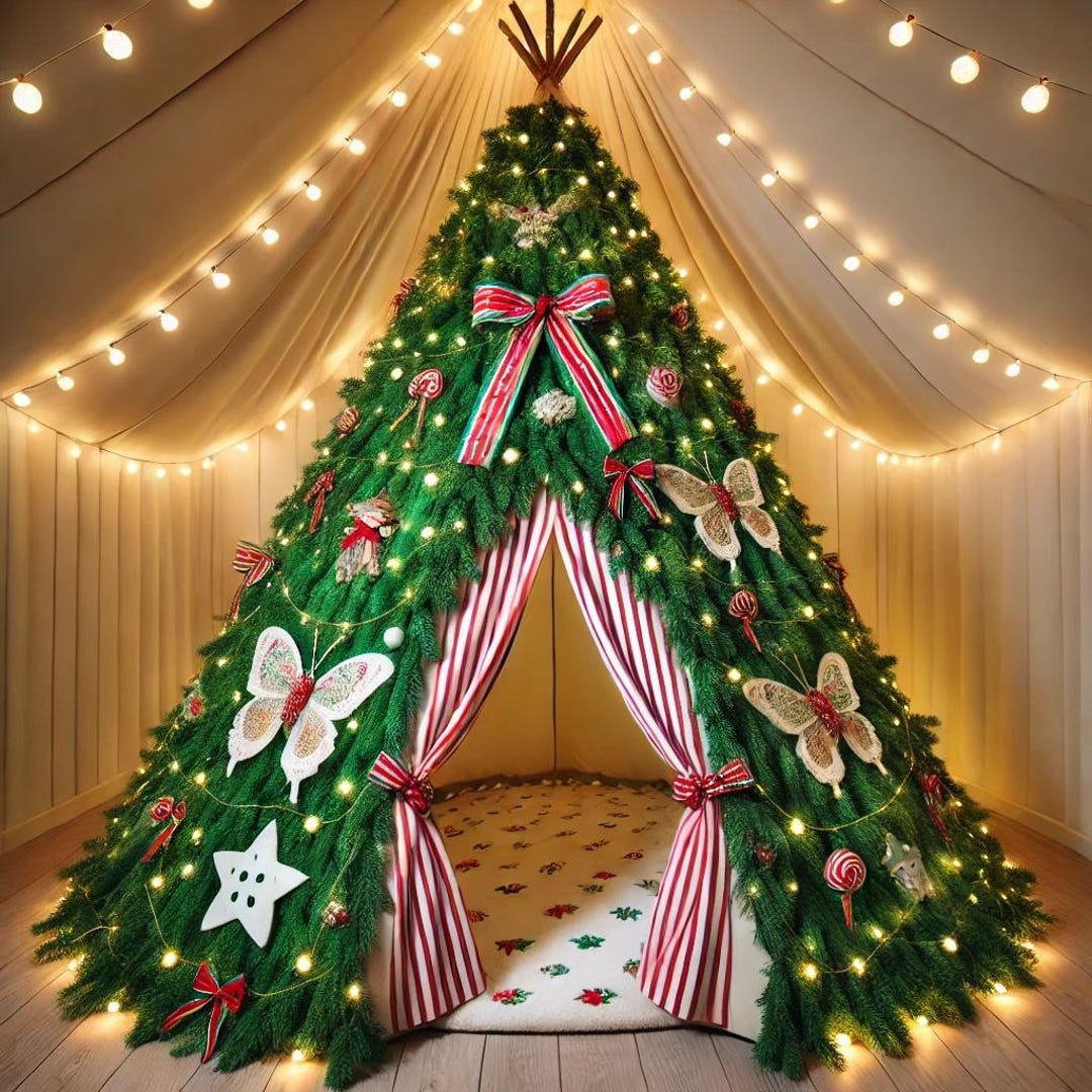 Christmas Tree Teepee Tent for Kids Festive Playhouse With Garland ...