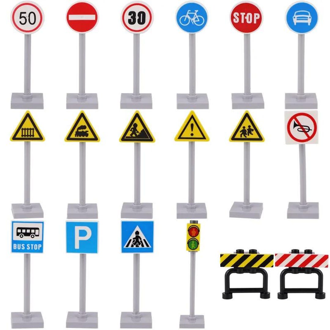 Set of 18 MOC City Traffic Signs – Street & Road Signs, Warning Boards ...