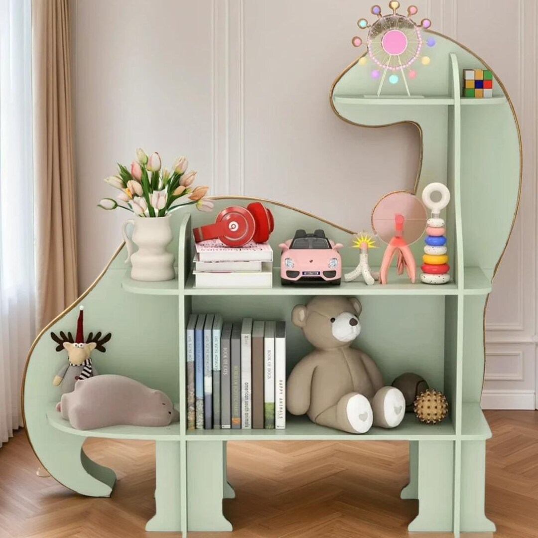 Handmade Kids Dinosaur Bookshelf – 3-tier Wooden Toy and Book Storage ...