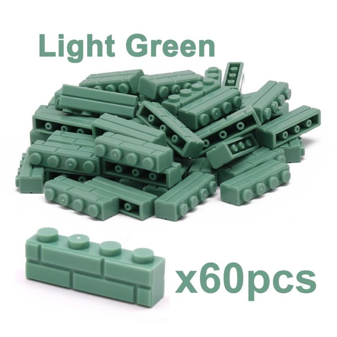 Custom Green Brick Building Blocks, Castle Wall Set - 1x4 Wall Tile ...
