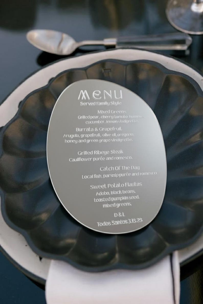 Mirror Silver Menu Card, Acrylic Wedding Dinner Lunch Menu Sign ...
