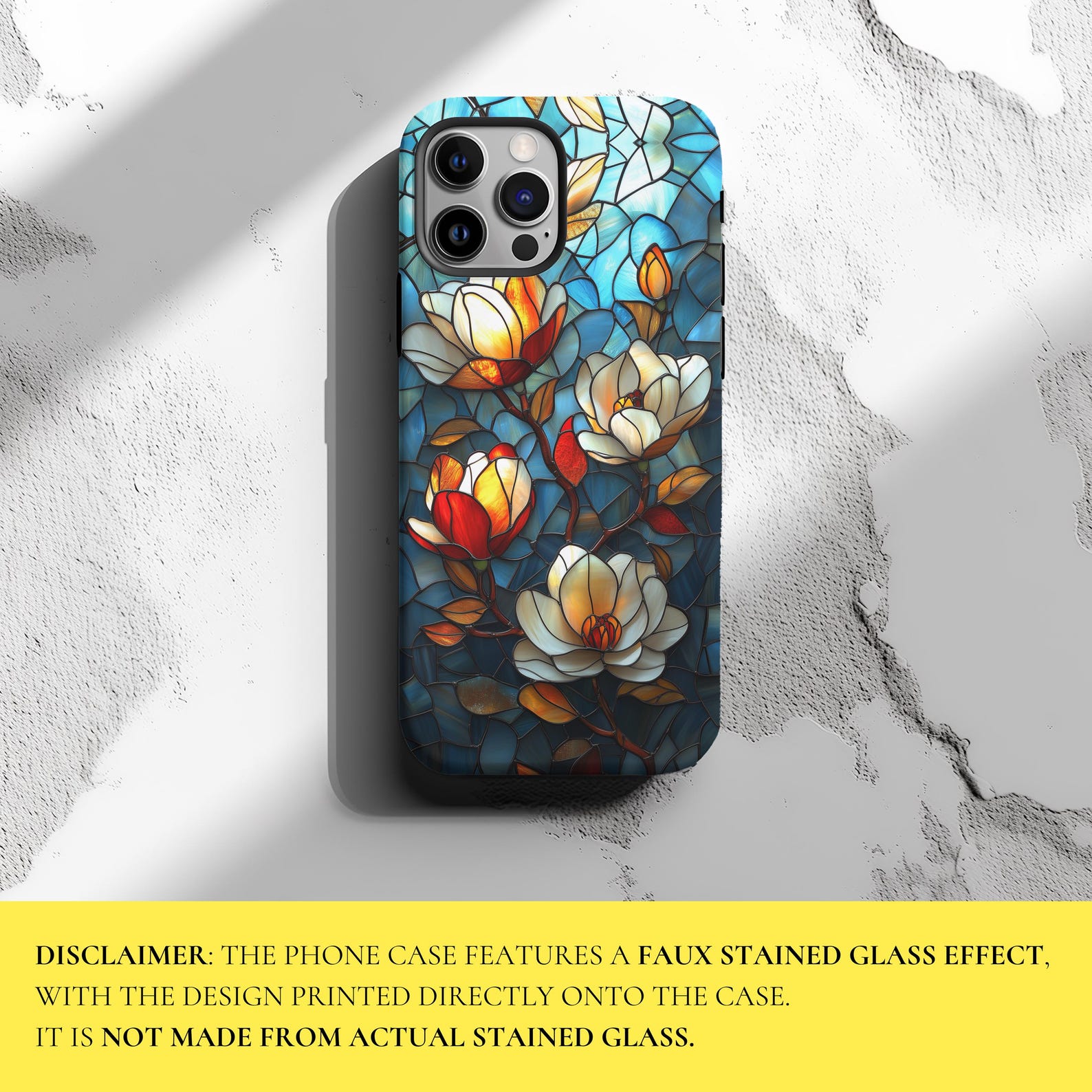 Floral Faux Stained Glass Phone Case Elegant Magnolia Flowers 3D Effect ...