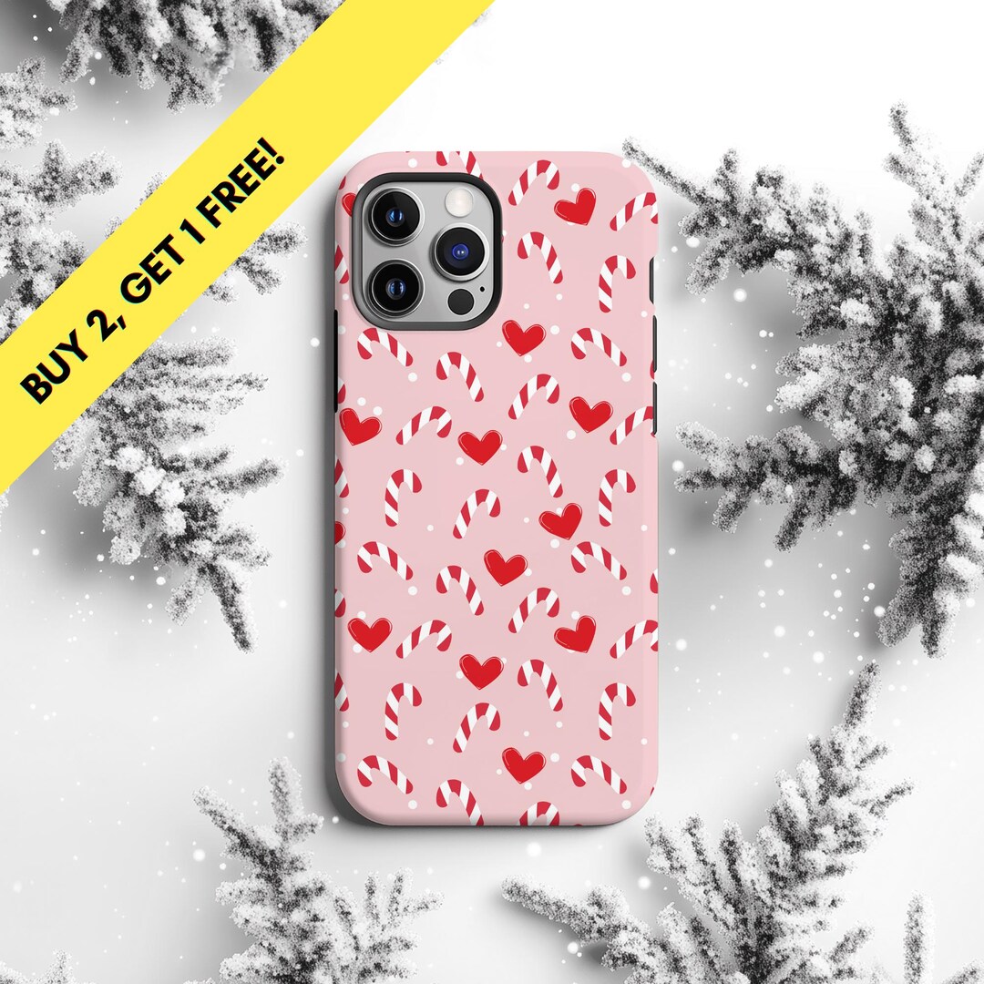 Lovely Red Candy Canes and Cute Red Hearts Pattern Christmas Holiday ...
