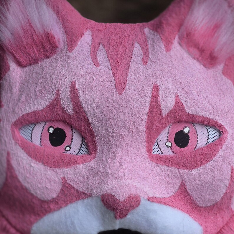 Premade, Pink Cat Therian Mask With Pearlsand Butterflies, Paper Base ...