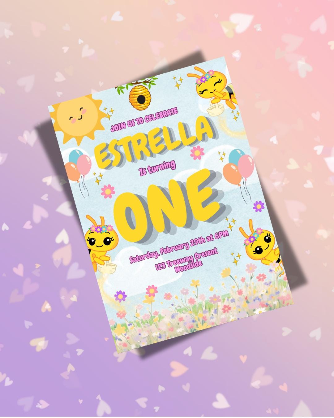 Abejita Chiquitita Invitation Plim Plim Bee Birthday Invite Editable ...