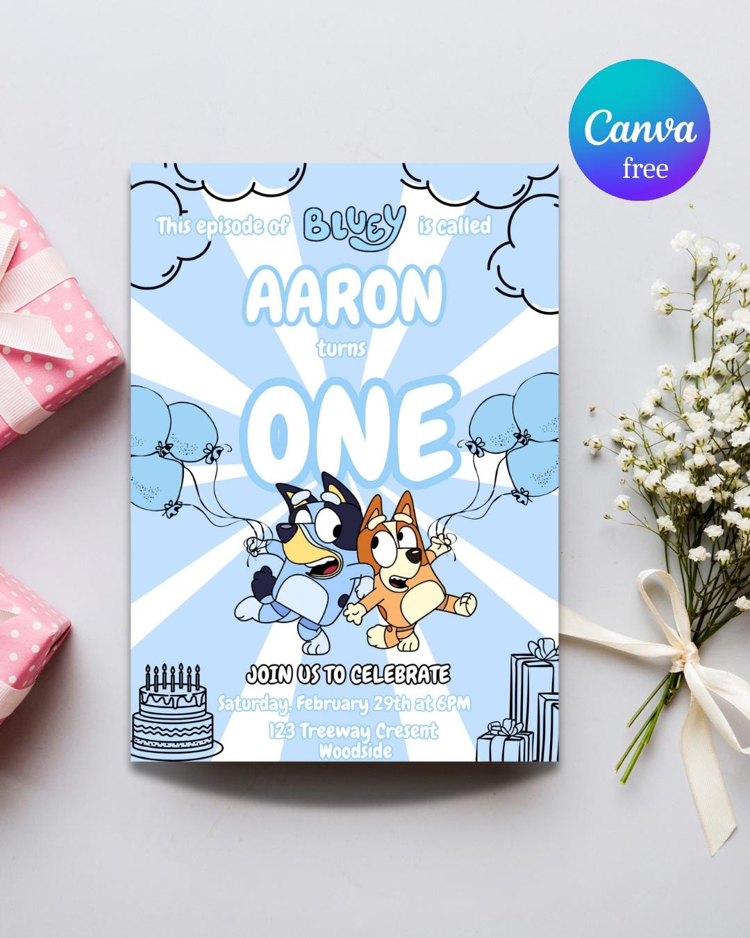 Bluey Birthday Invitation Bing Birthday Digital Print Editable Bluey ...