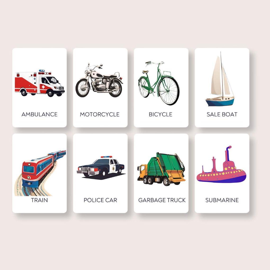 Vehicle Flash Cards, Peschool, Nomenclature Cards, ESL, Montessori ...