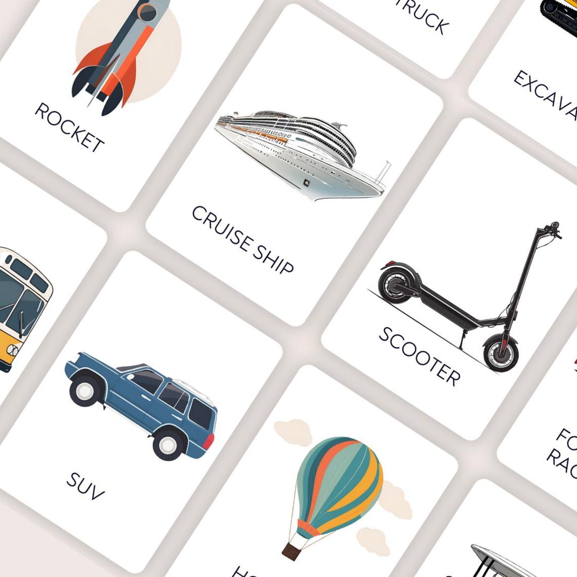 Vehicle Flash Cards, Peschool, Nomenclature Cards, ESL, Montessori ...