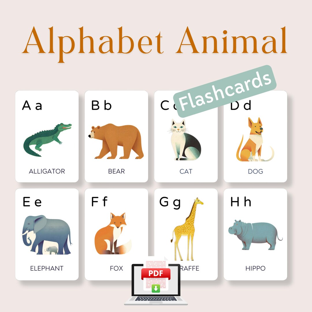 Alphabet Animal Flash Cards, Alphabet Flashcards, Flash Cards for Kids ...
