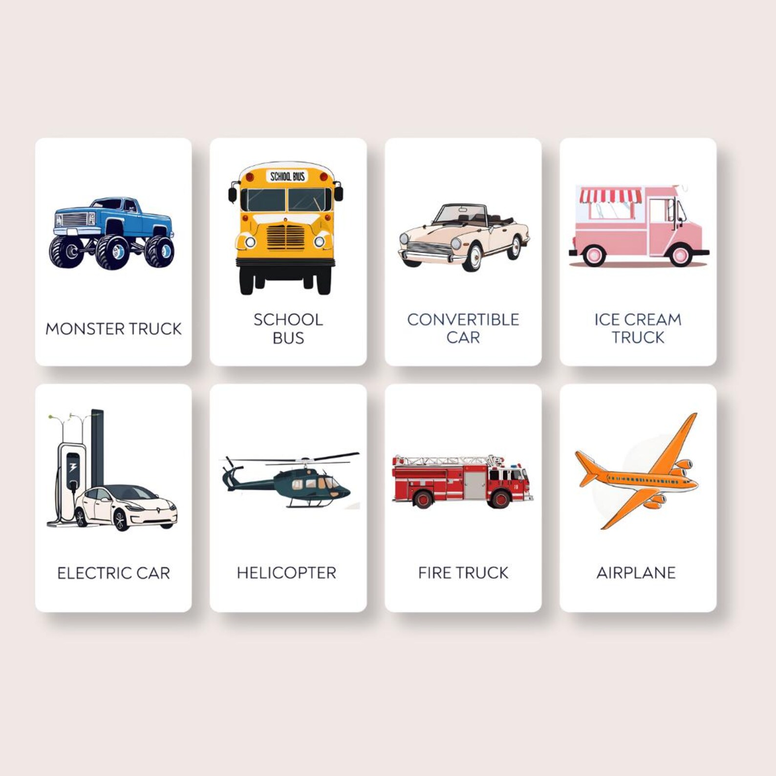 Vehicle Flash Cards, Peschool, Nomenclature Cards, ESL, Montessori ...