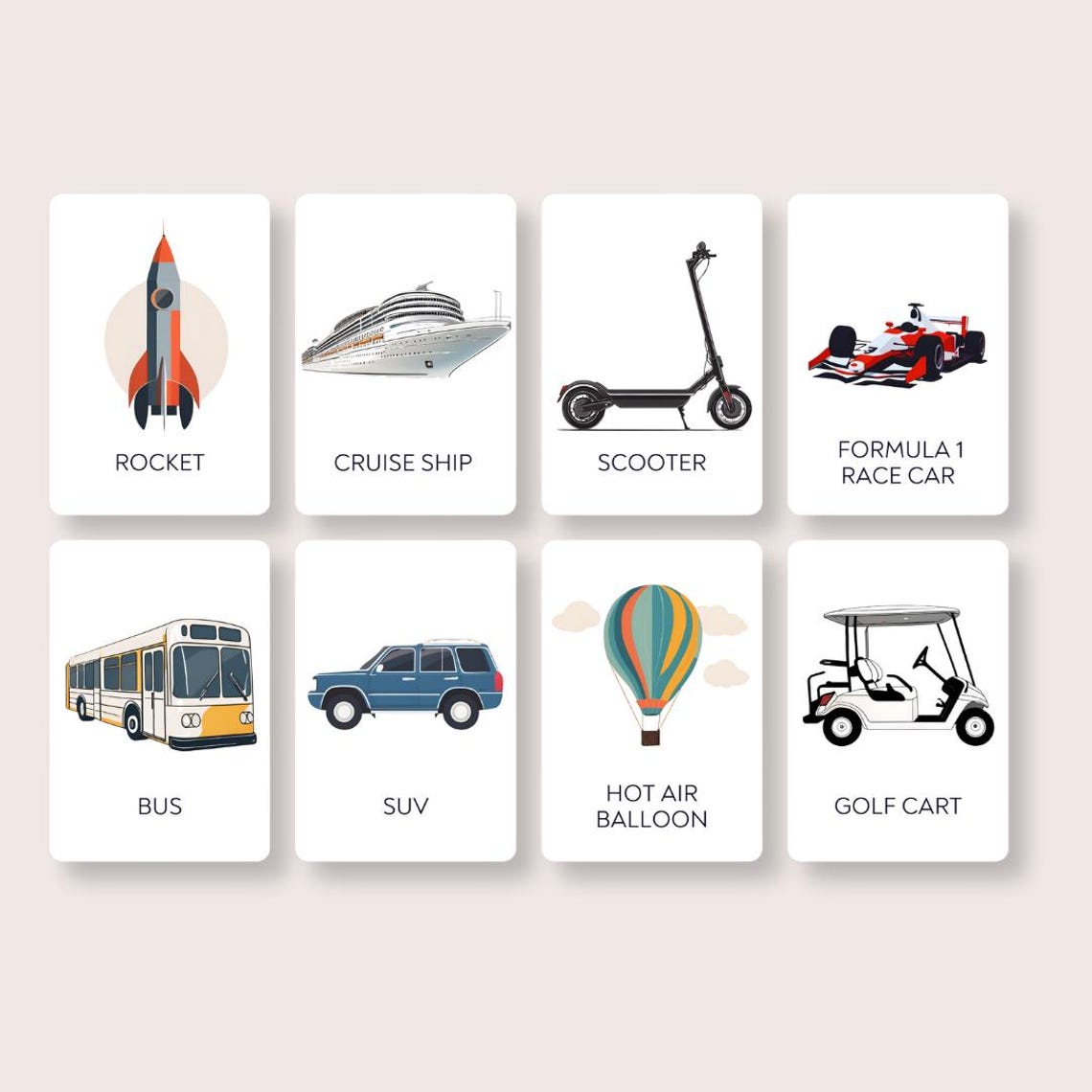 Vehicle Flash Cards, Peschool, Nomenclature Cards, ESL, Montessori ...