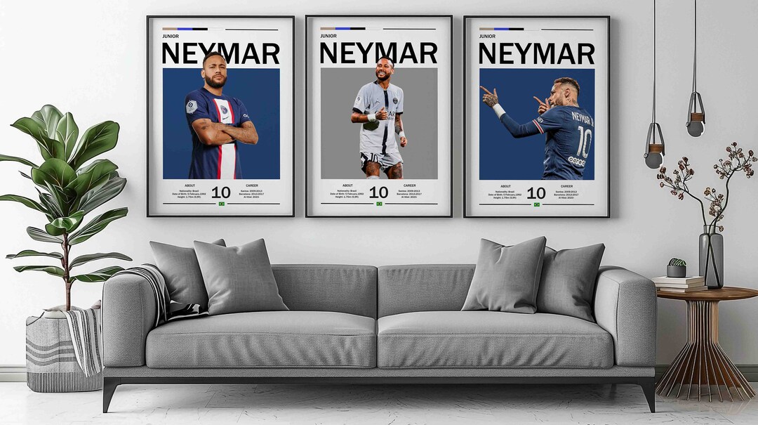 Neymar Jr Set of 3 Poster, Brazil Football Print, Sports Poster ...