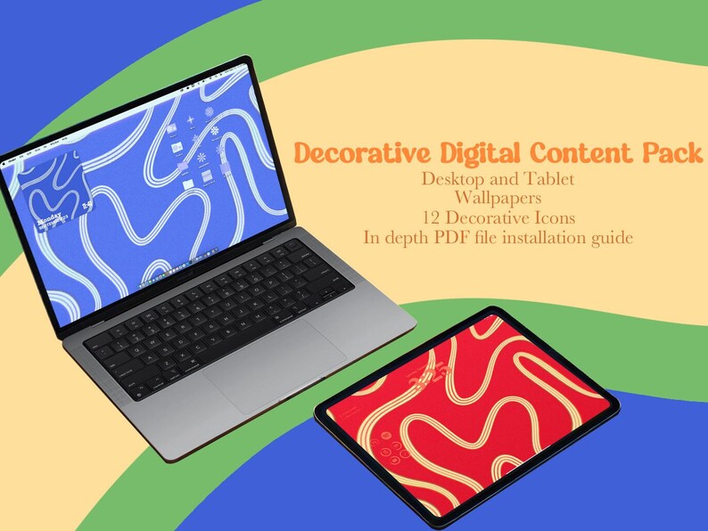 Desktop Organizer Wallpaper Digital Deco Pack | Groovy Minimalist ...