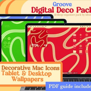 Desktop Organizer Wallpaper Digital Deco Pack | Groovy Minimalist ...