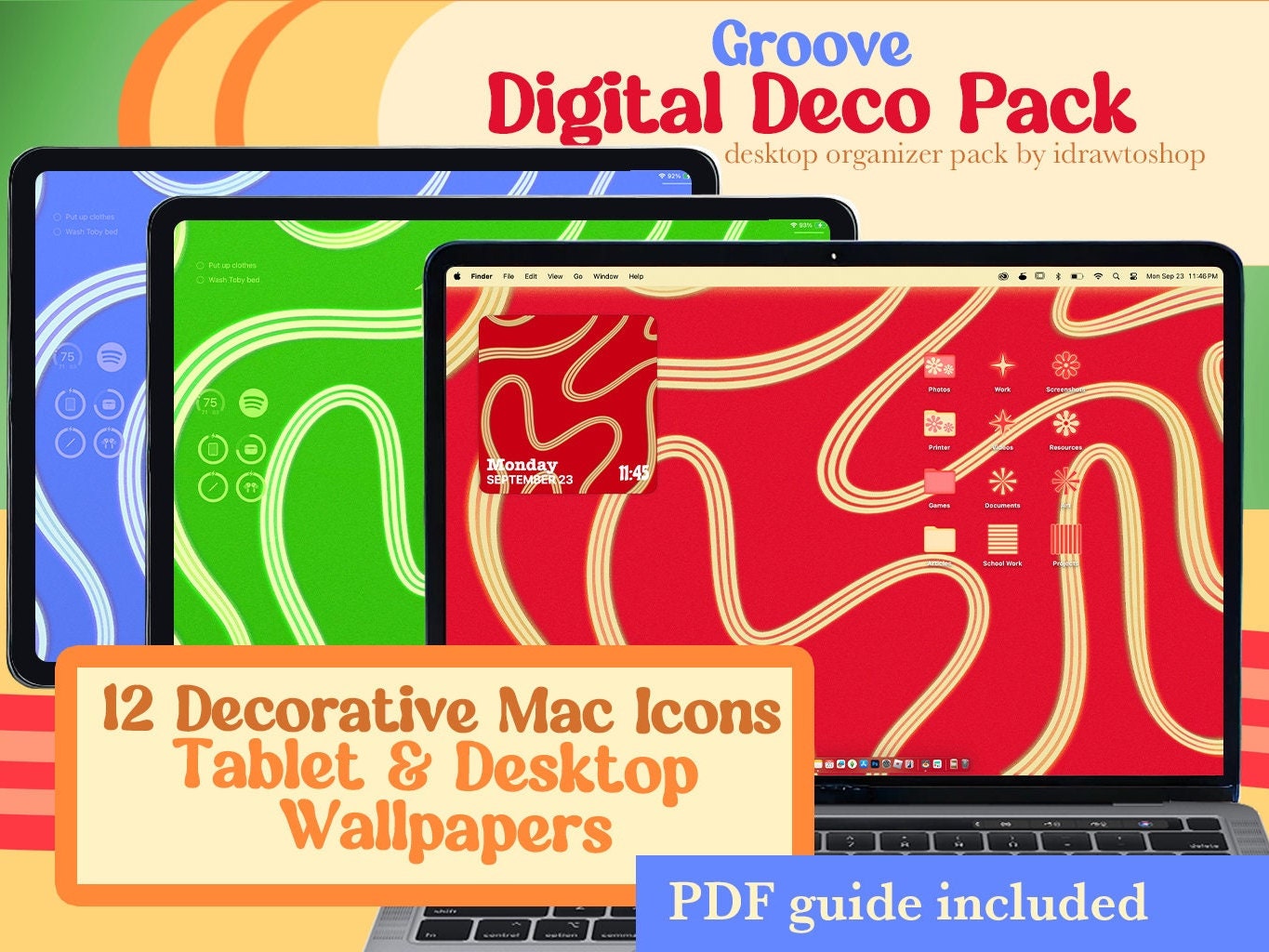 Desktop Organizer Wallpaper Digital Deco Pack | Groovy Minimalist ...