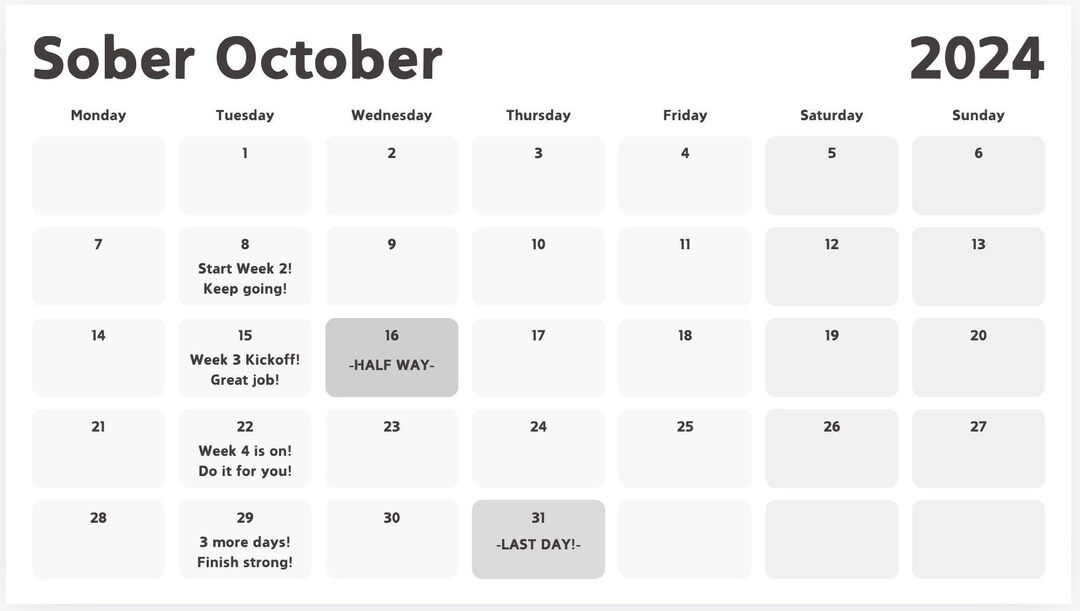 Sober October Wall Calendar - Etsy